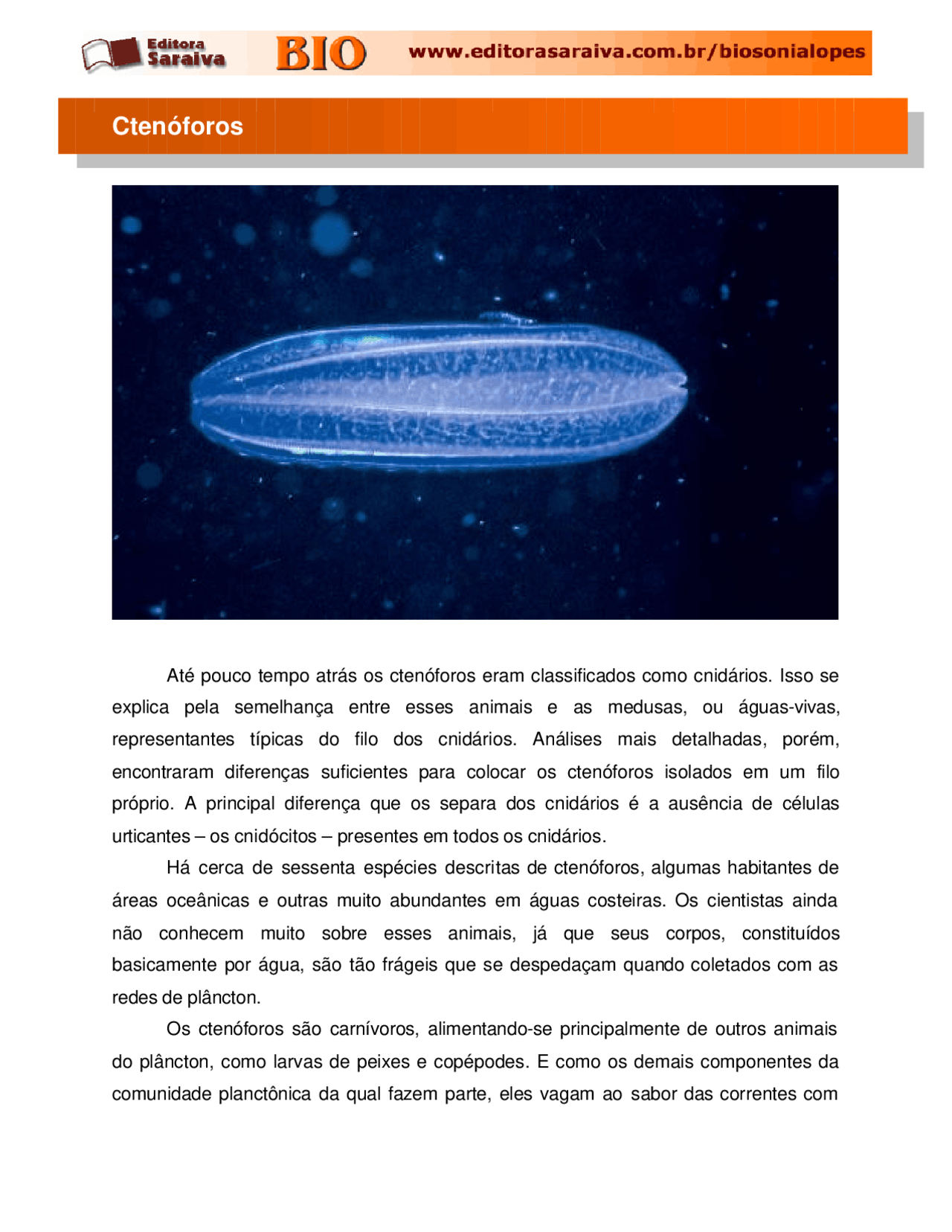 Ctenoforos - Ctenoforos | Docsity