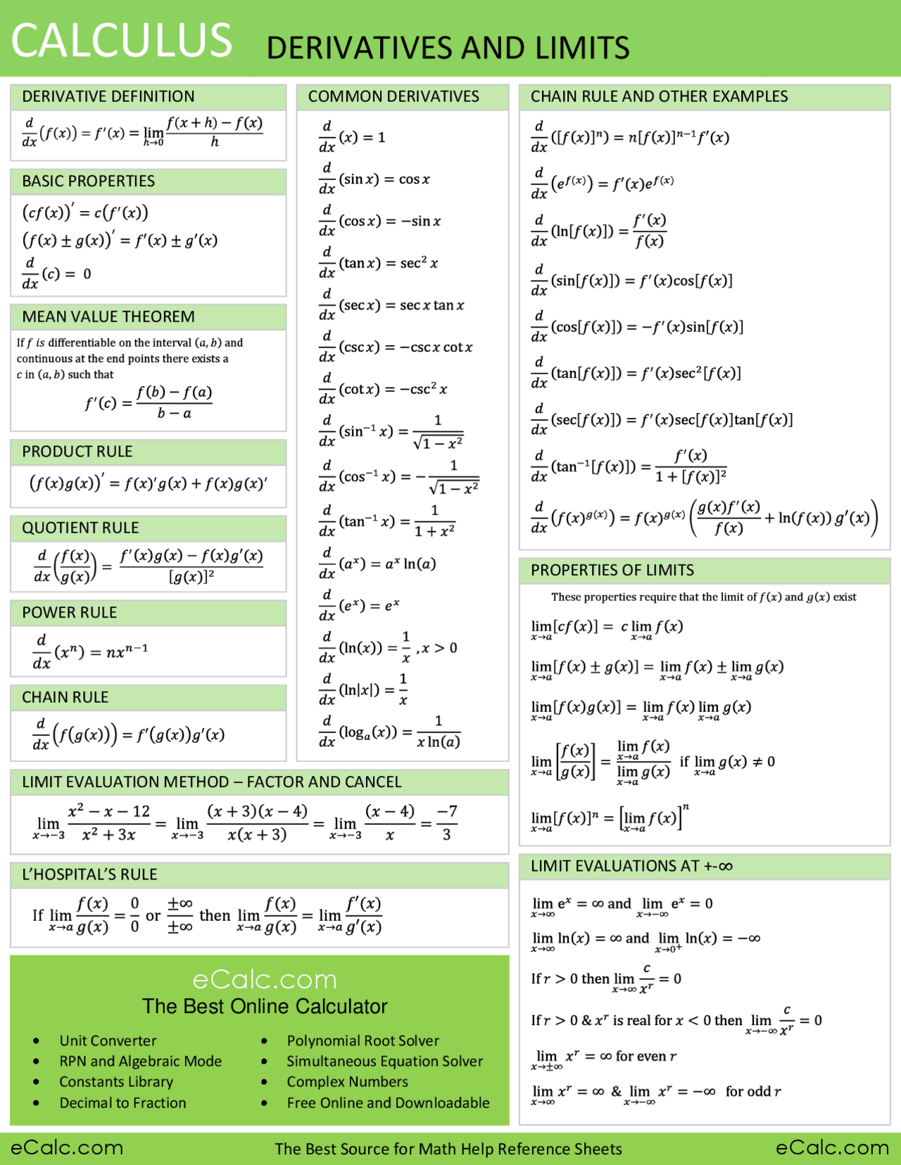Calculus Derivatives Arquivo útil Docsity