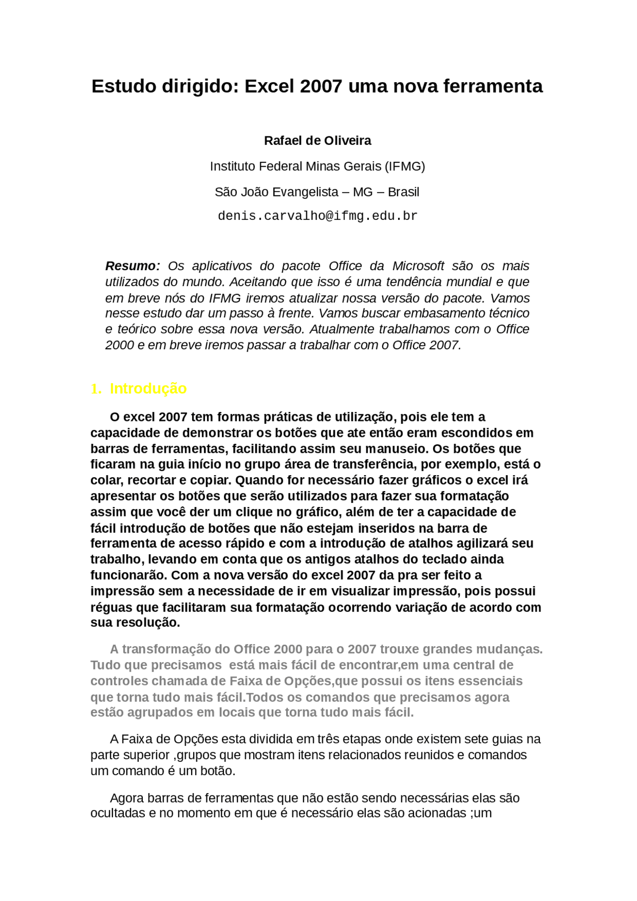 Trabalho de informatica - excel - excel - Docsity