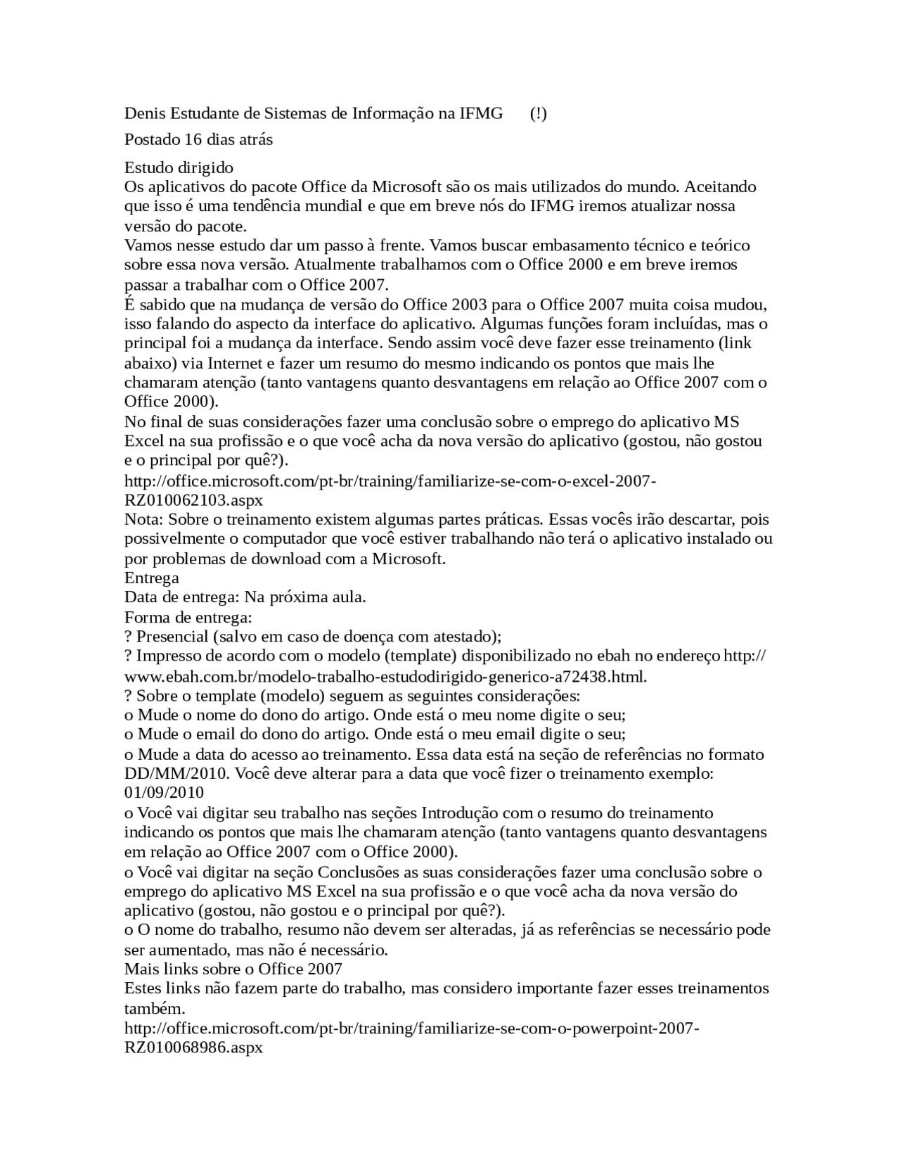 Trabalho modelo de word - word, excel... - Docsity