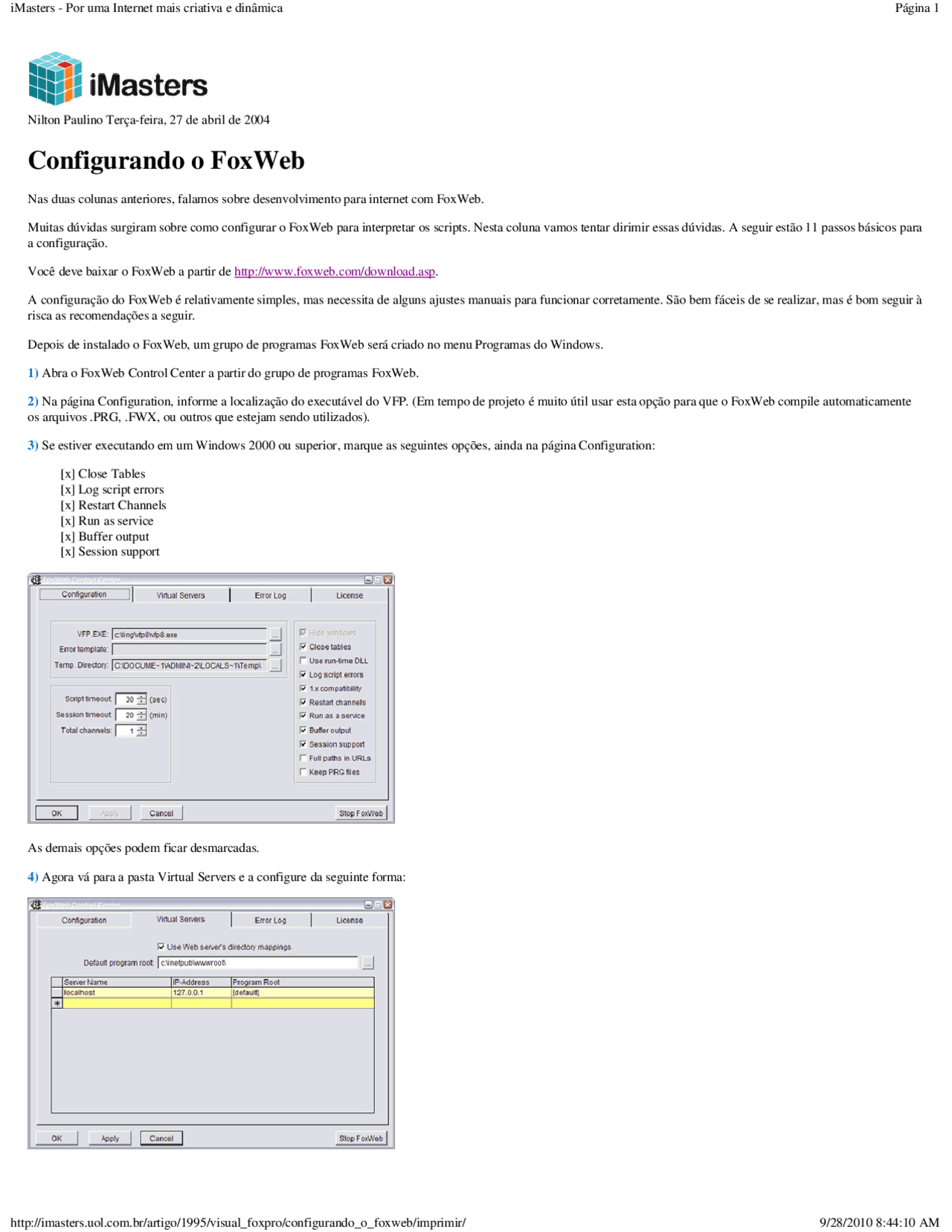 Visual FoxPro - Configurando o FoxWeb - Configuraçao do Visua FoxPro ...