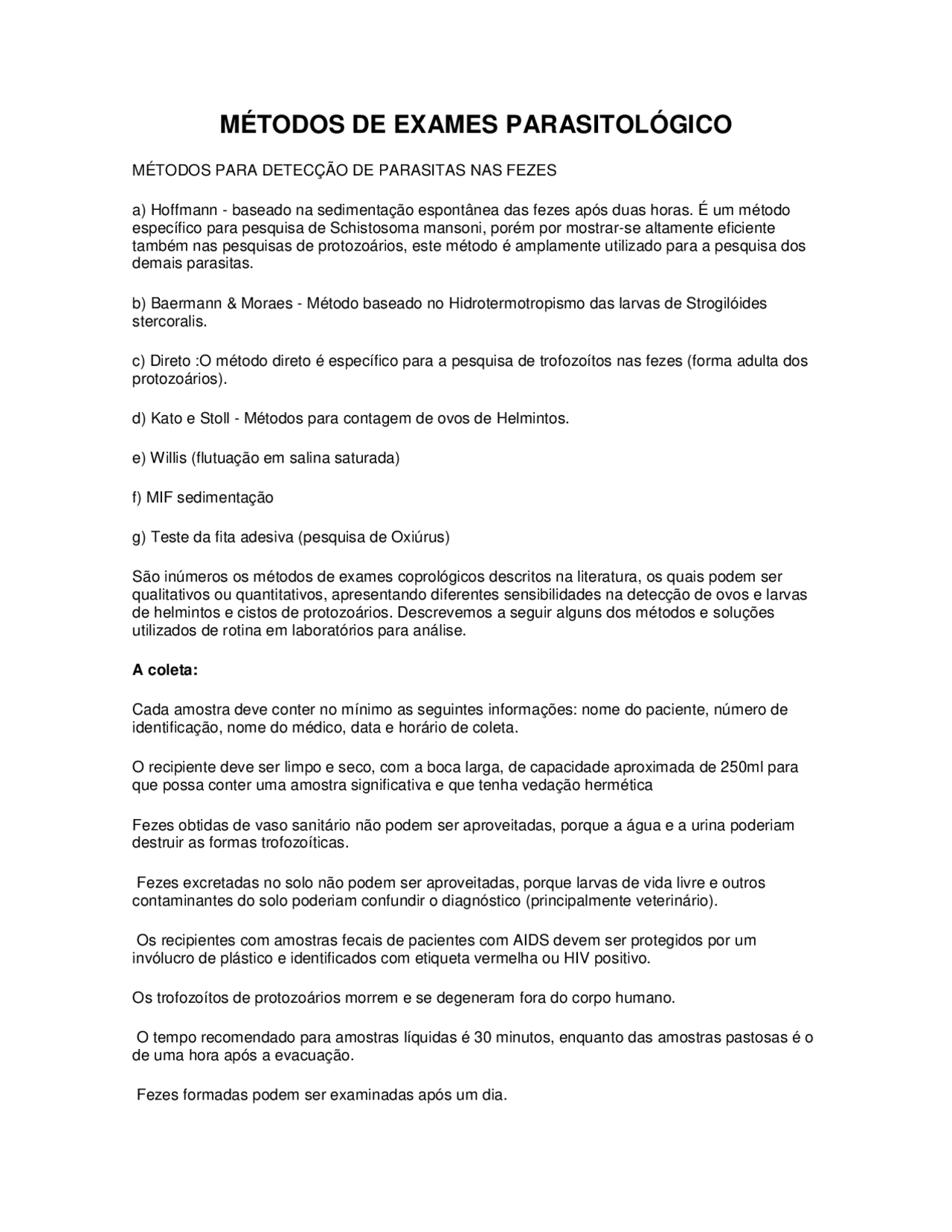 Exames - Parasitologia - Parasitologia - Docsity