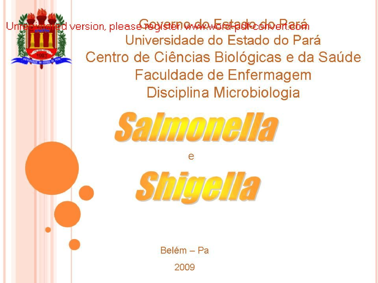 Salmonella E Shigella Trabalho Apresentado Pela Disciplina De