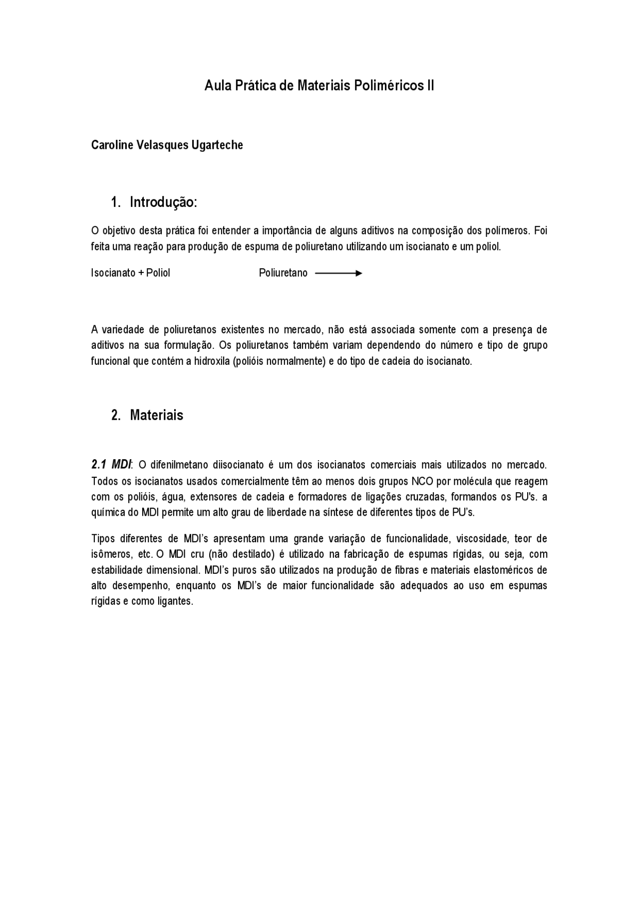 Pu Caroline Velasques Ugarteche Poliuretano E Aditivos Docsity