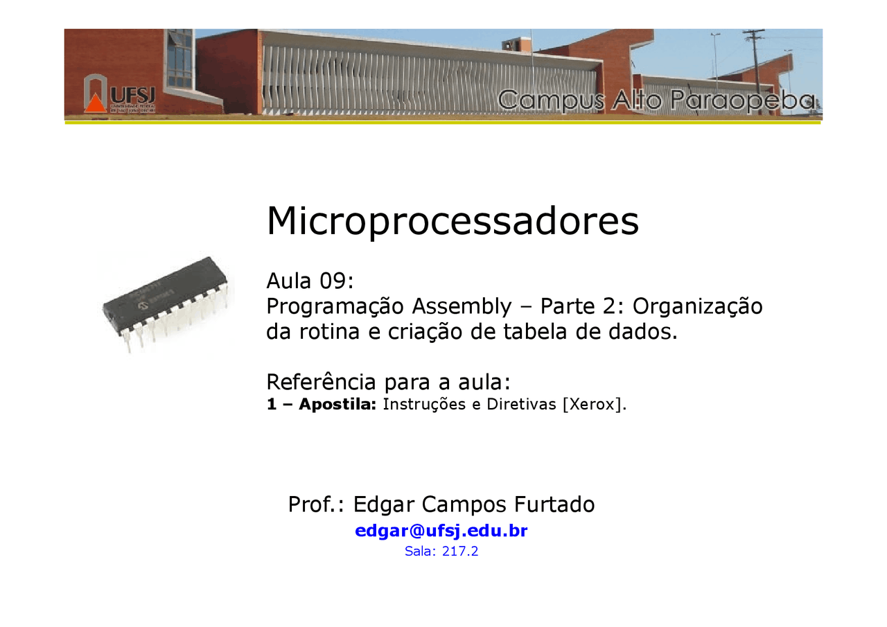 Aula 09 Programação Assembly Parte 2 Organização Da Rotina E