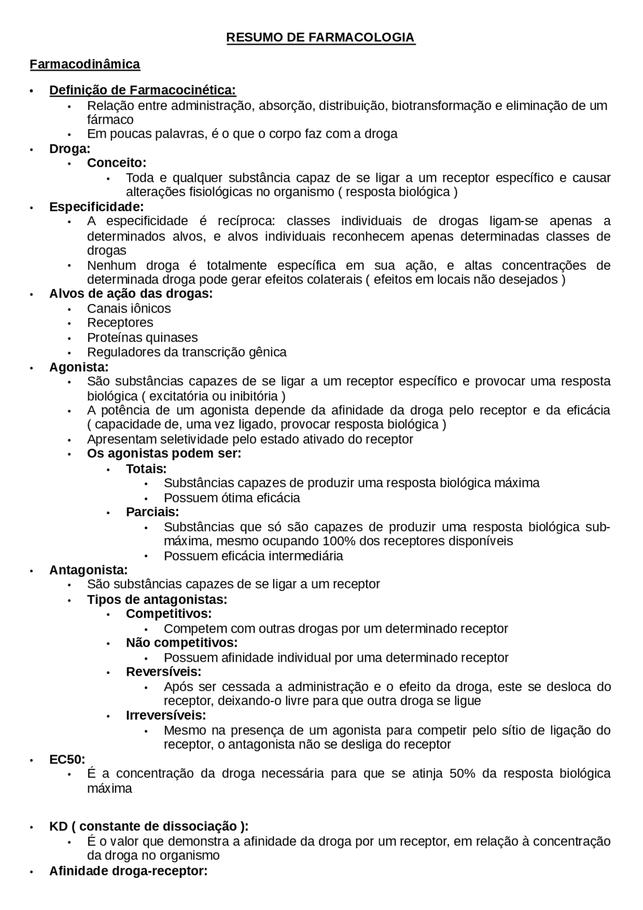 Resumo Farmaco Farmacologia Docsity
