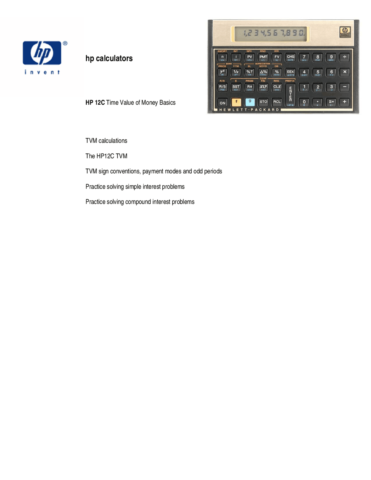 HP 12C Calculator: Time Value of Money Basics - Learn how to use the hp ...