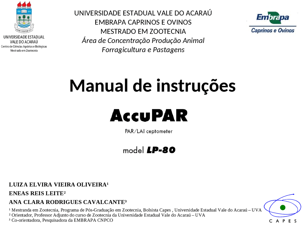 Manual de instruções AccuPAR LP-80 - Apresentação na EMBRAPA caprinos e ...