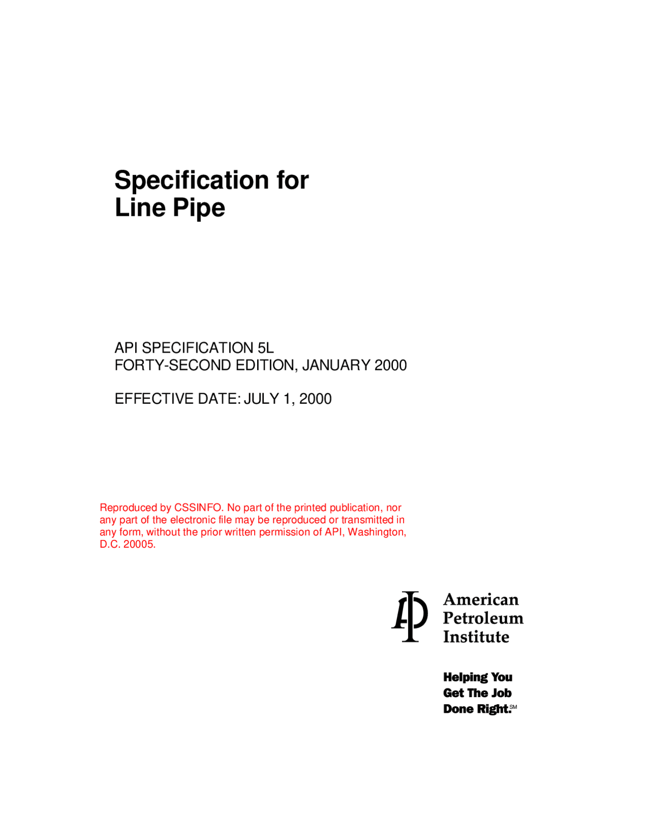 API 5L-Specification for Line Pipe-2000 - pipes - pipes - Docsity