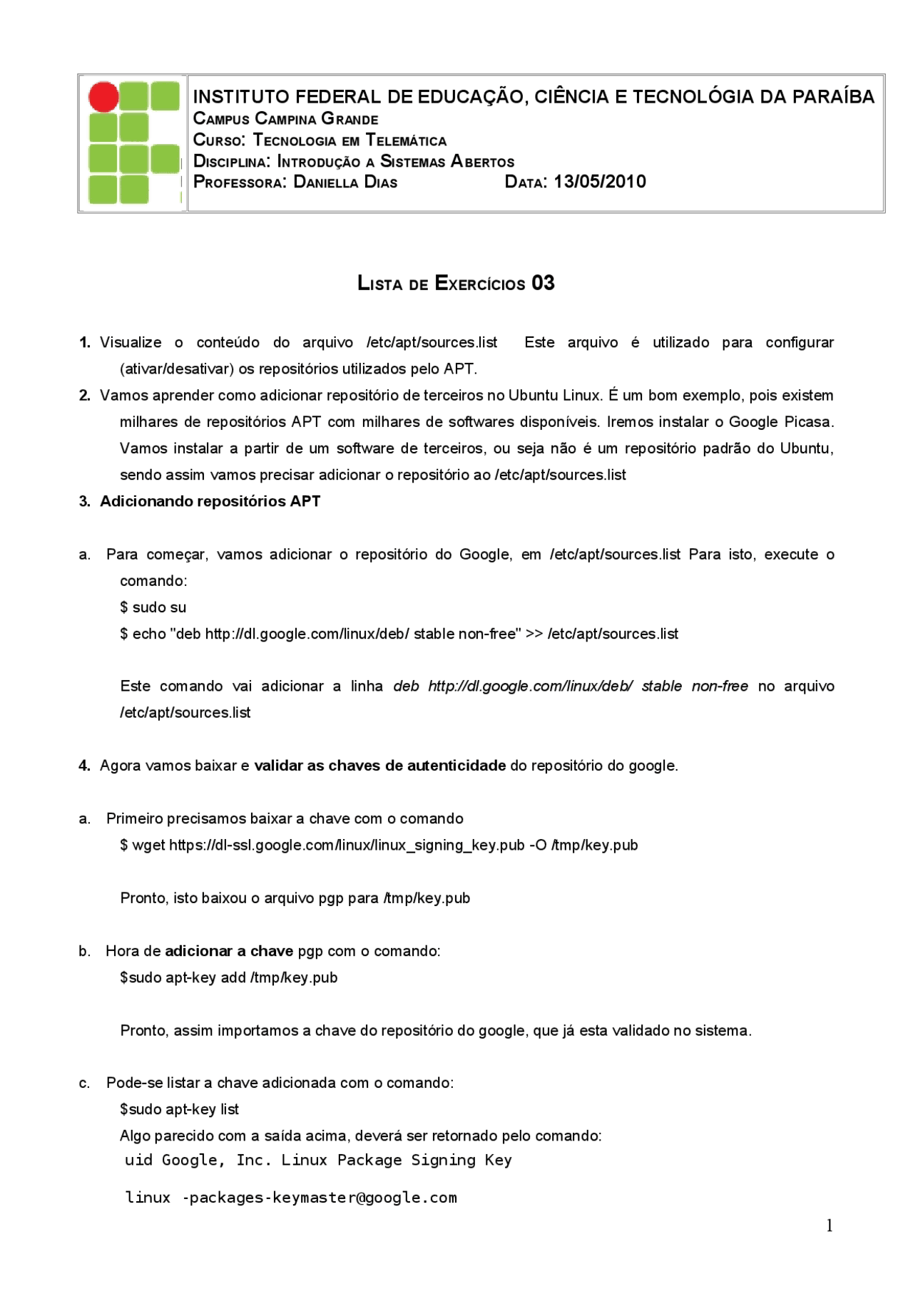 Lista De Exercícios Comandos Basicos03 Lista 01 Introdução à