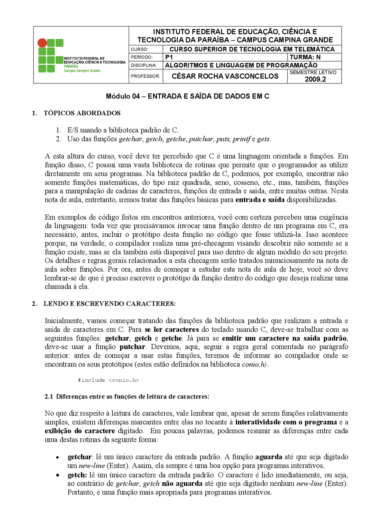 C 04 Linguagem C Logica De Programação E Algoritmos Docsity