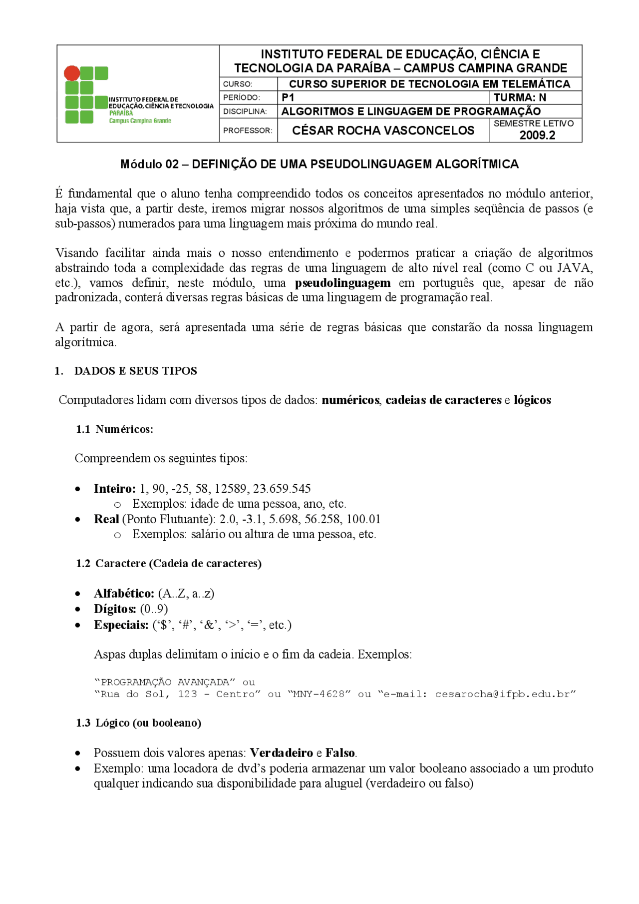 Alg 02 Logica De Programação Docsity