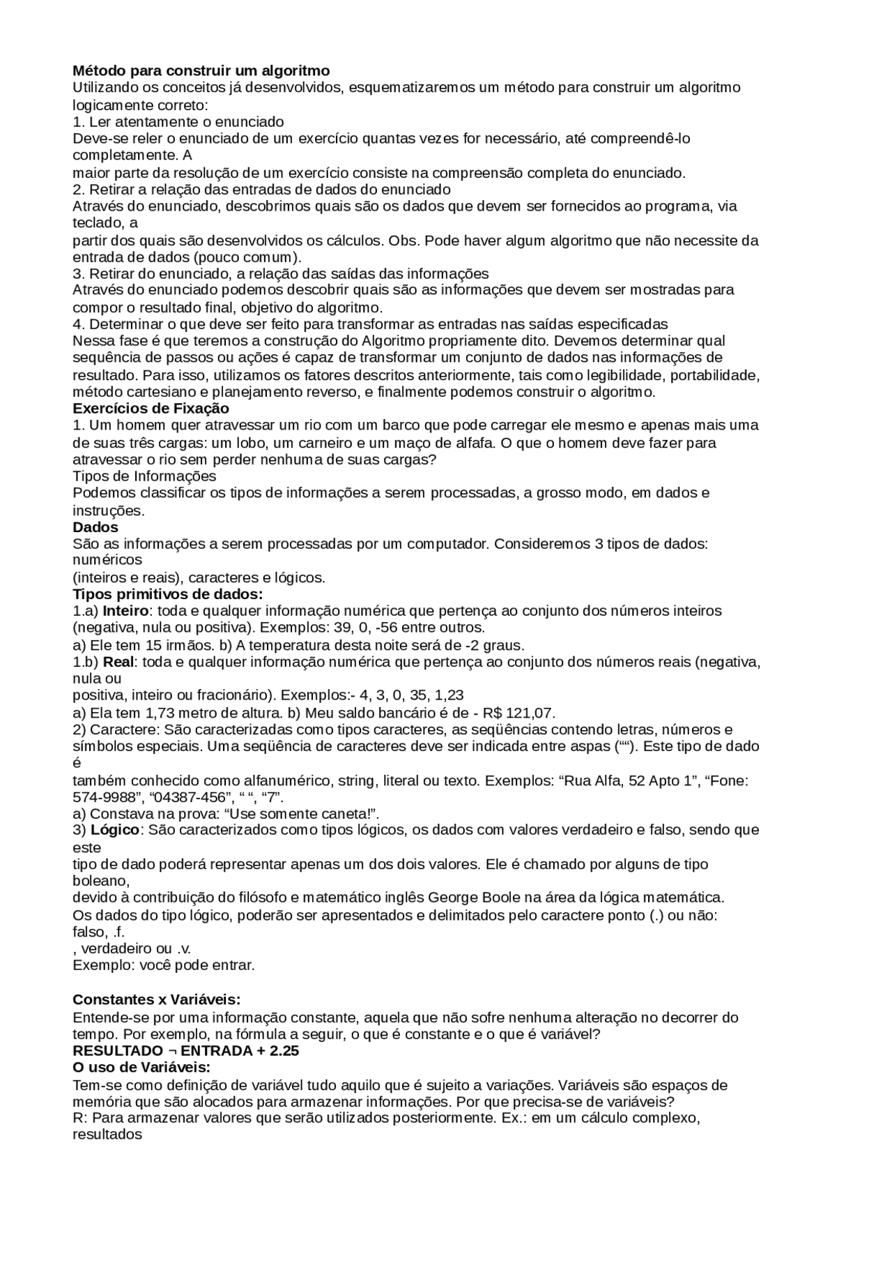 Método para construir um algoritmo - algoritmo - algoritmo - Docsity