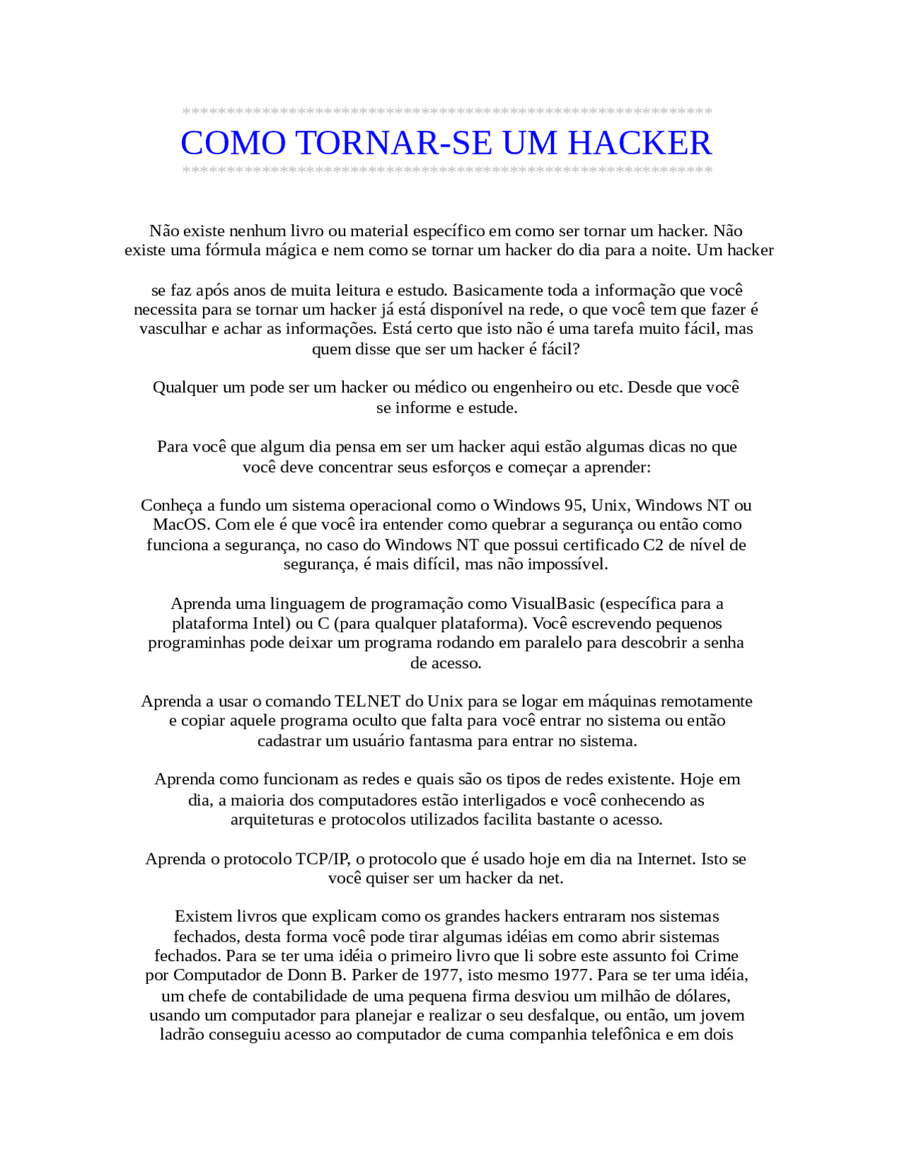 50.Apostilas Hacker - como tornar-se um hacker - 50.Apostilas Hacker - Docsity