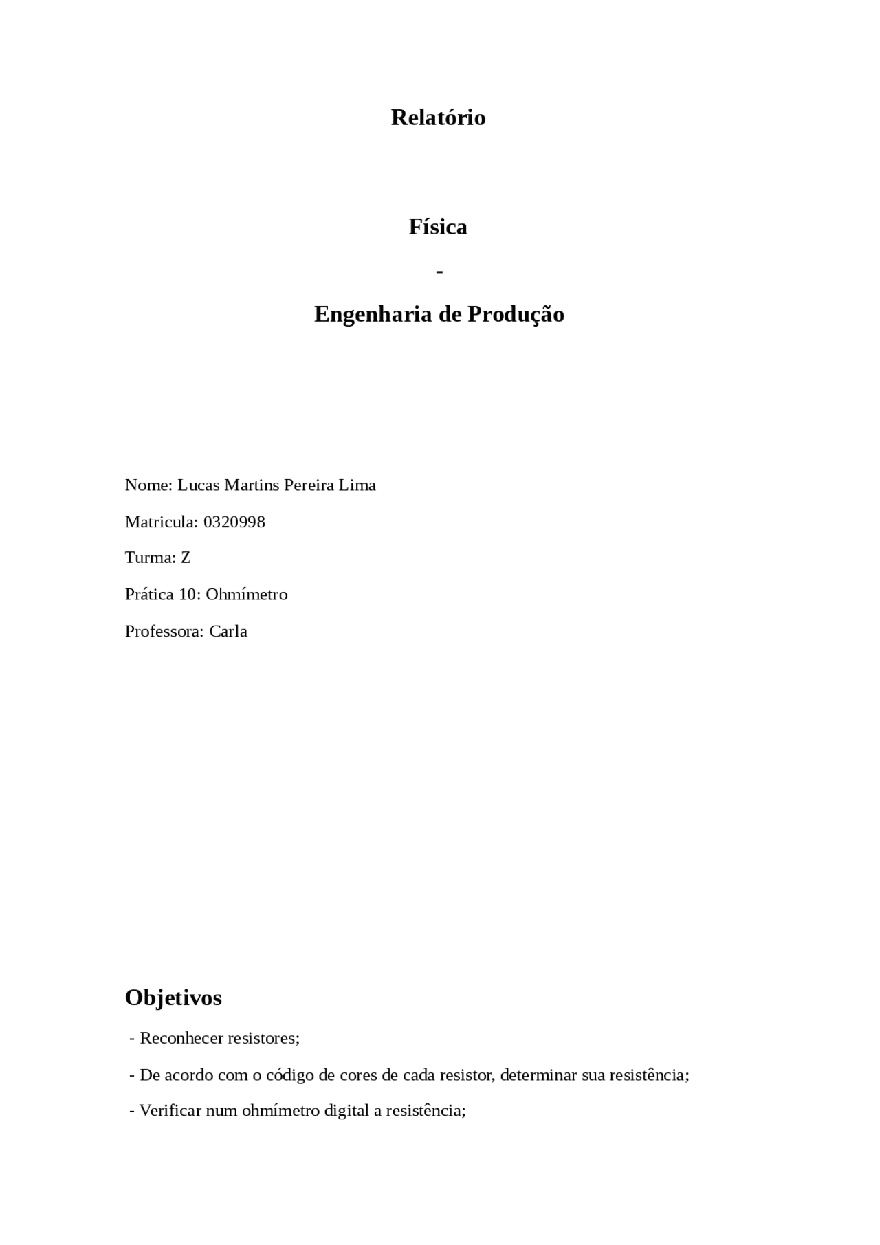 Relatório Física Experimental Prática 10 Docsity