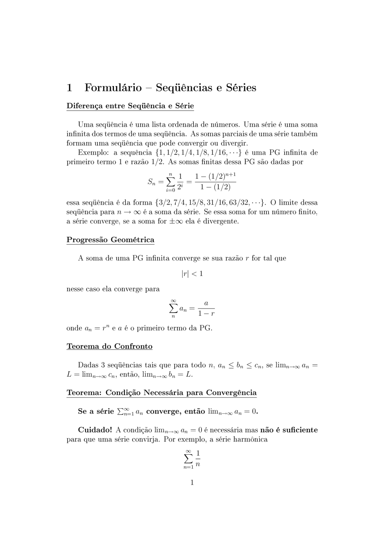 Formulario de Séries - Formulário de Seqüências e Séries - Docsity