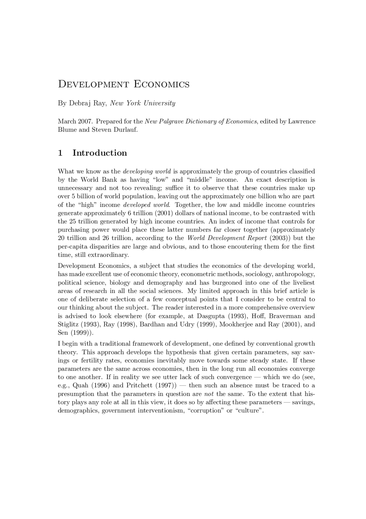 Development Economics - Lecture - Palestra Debraj Ray, sobre ...