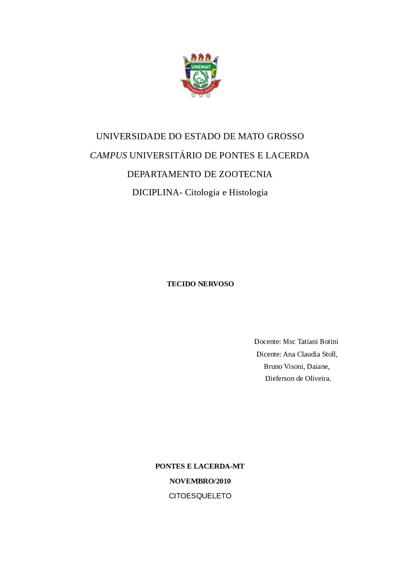 Citoesqueleto Trabalho Redigido Do Curso De Biologia Docsity