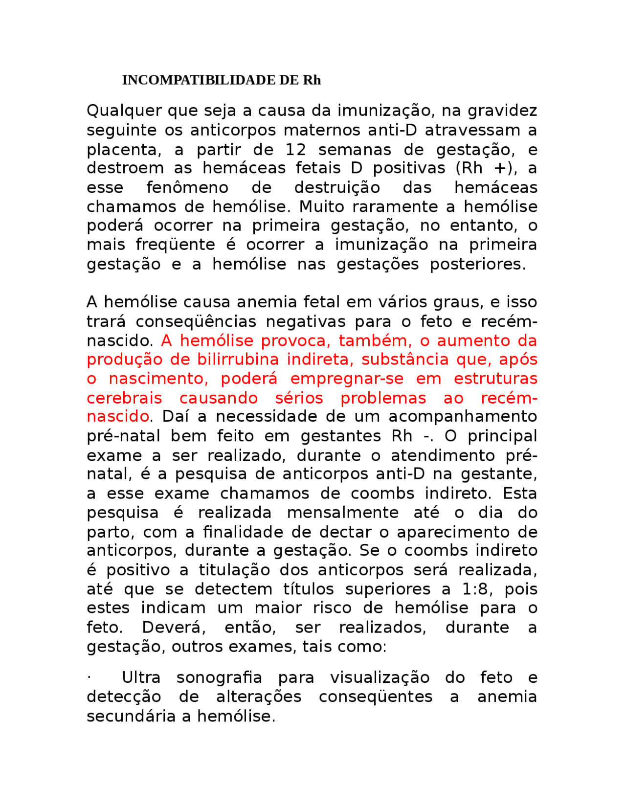 Incompatibilidade rh - INCOMPATIBILIDADE DO FATOR rh - Docsity