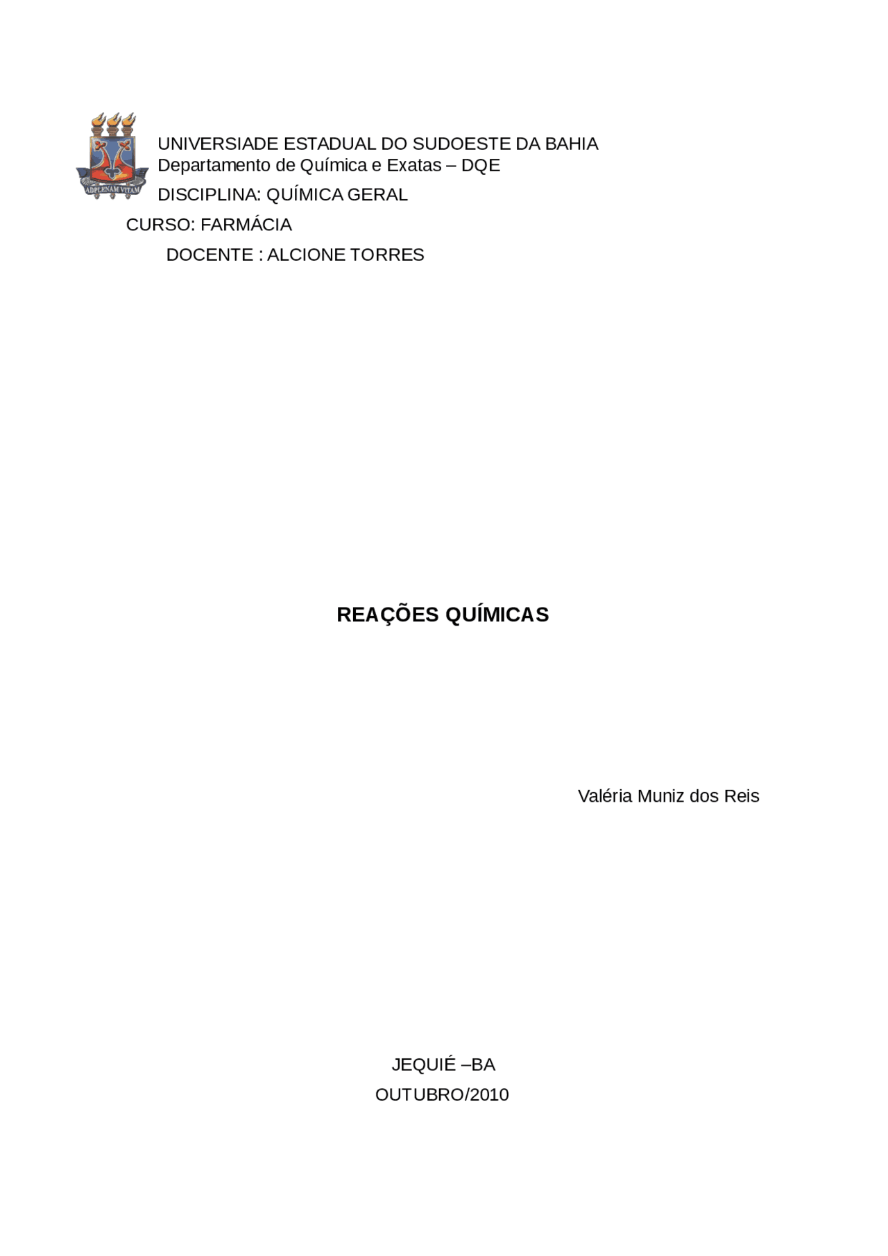 06 Reações Químicas 20102 ReaÇÕes QuÍmicas Docsity