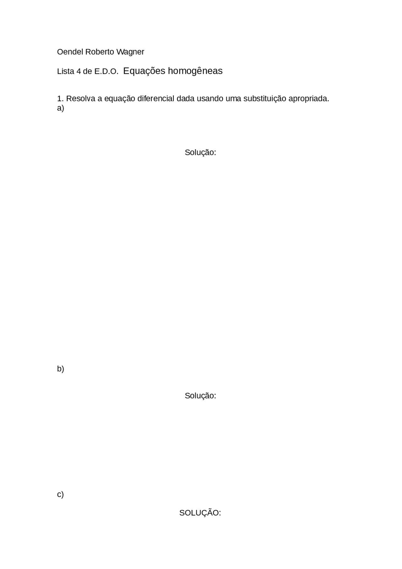 Lista 4 De Edo Resolvida Equação Diferencial Ordinárias Docsity