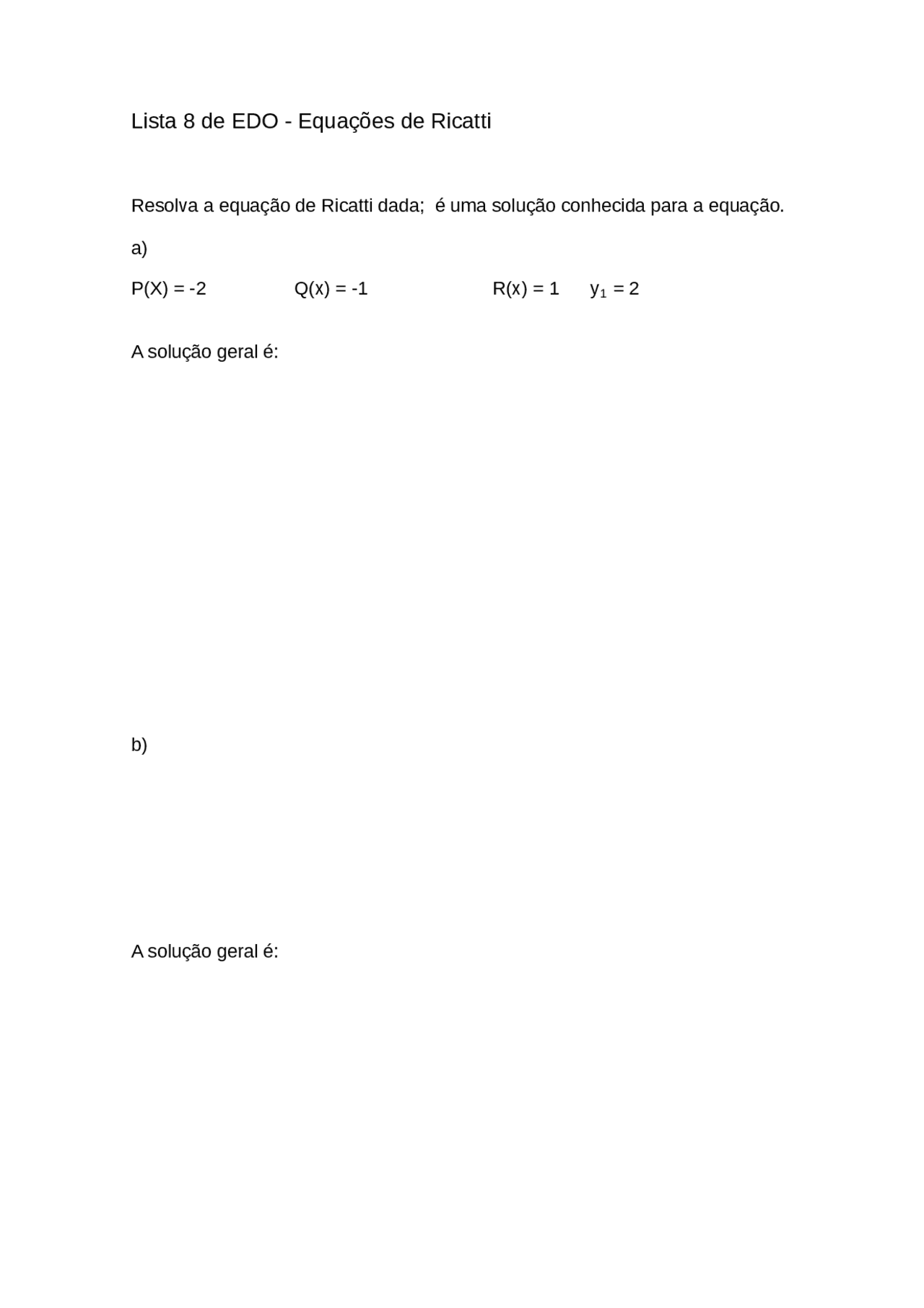 Lista 8 De Edo Resolvida Equação Diferencial Ordinárias Docsity