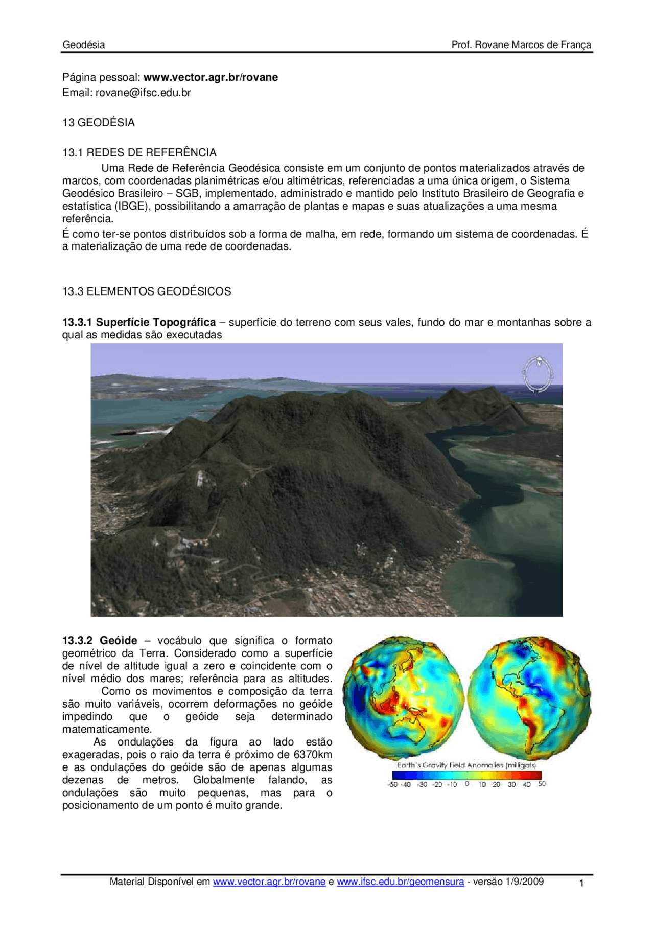 Apostila de geodesia curso técnico - Arquivo sobre geodésia | Docsity