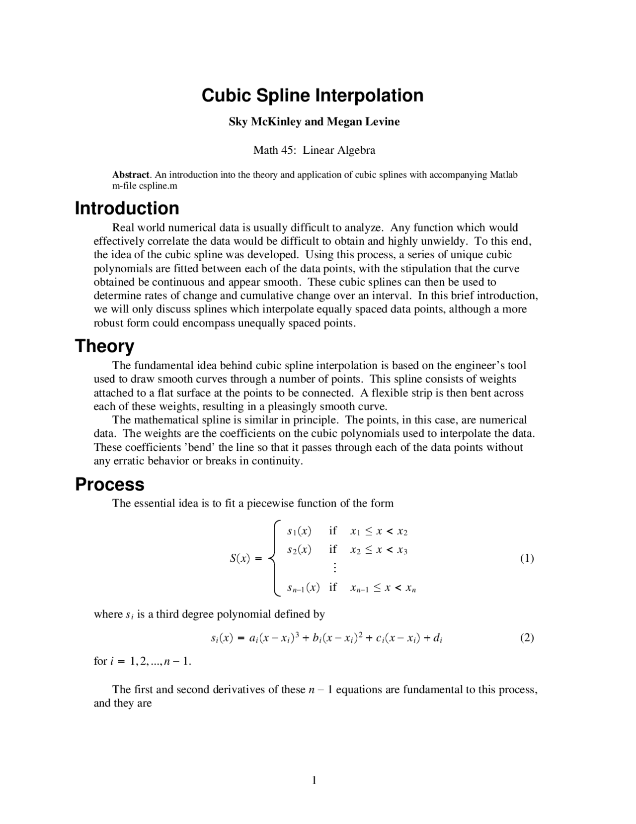 Cubic Spline Interpolation An Introduction Into The Theory And