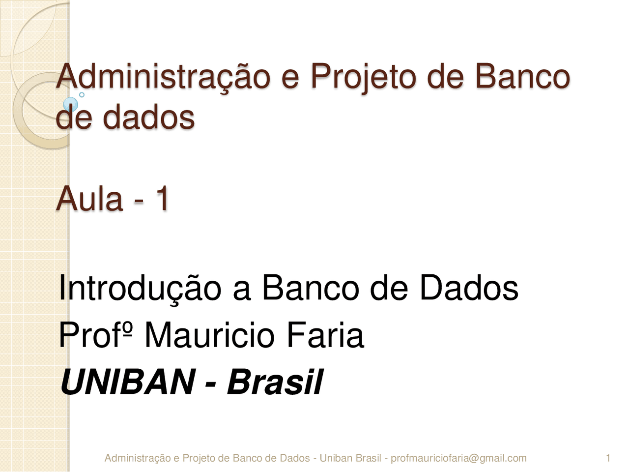 Banco de Dados Aula1 - Introdução a Banco de Dados - Docsity