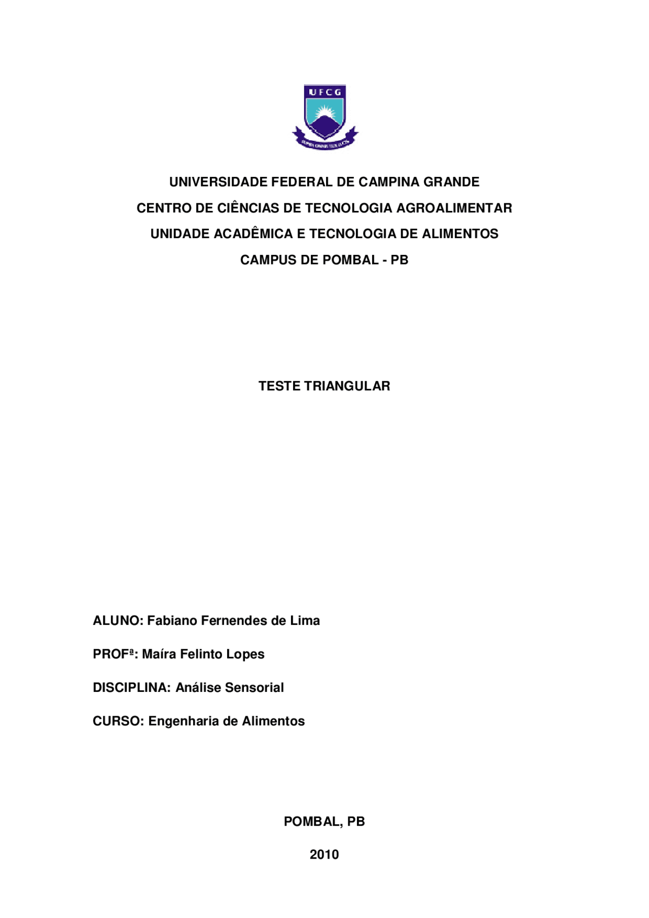 Análise Sensorial 1 - Teste triangular - Docsity