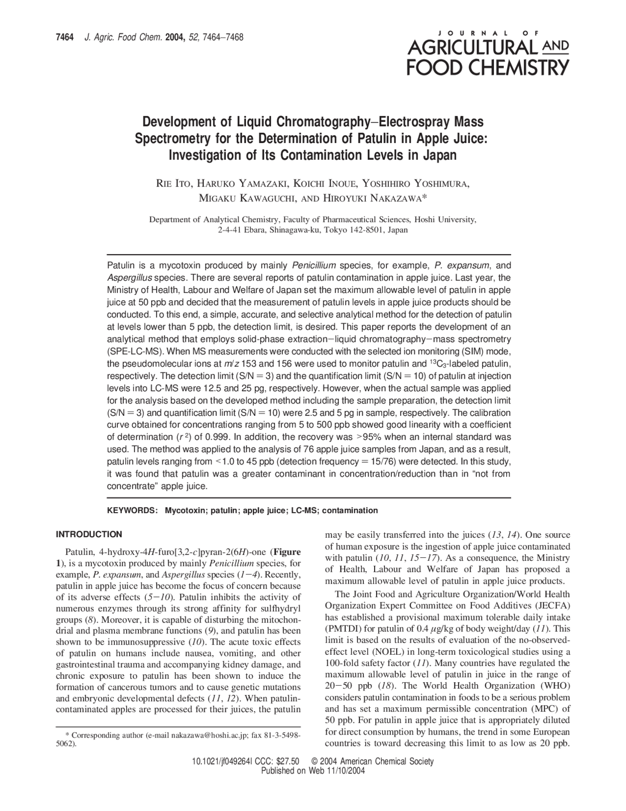 Determinação micotoxina Patulina em maça e derivados - Development of ...