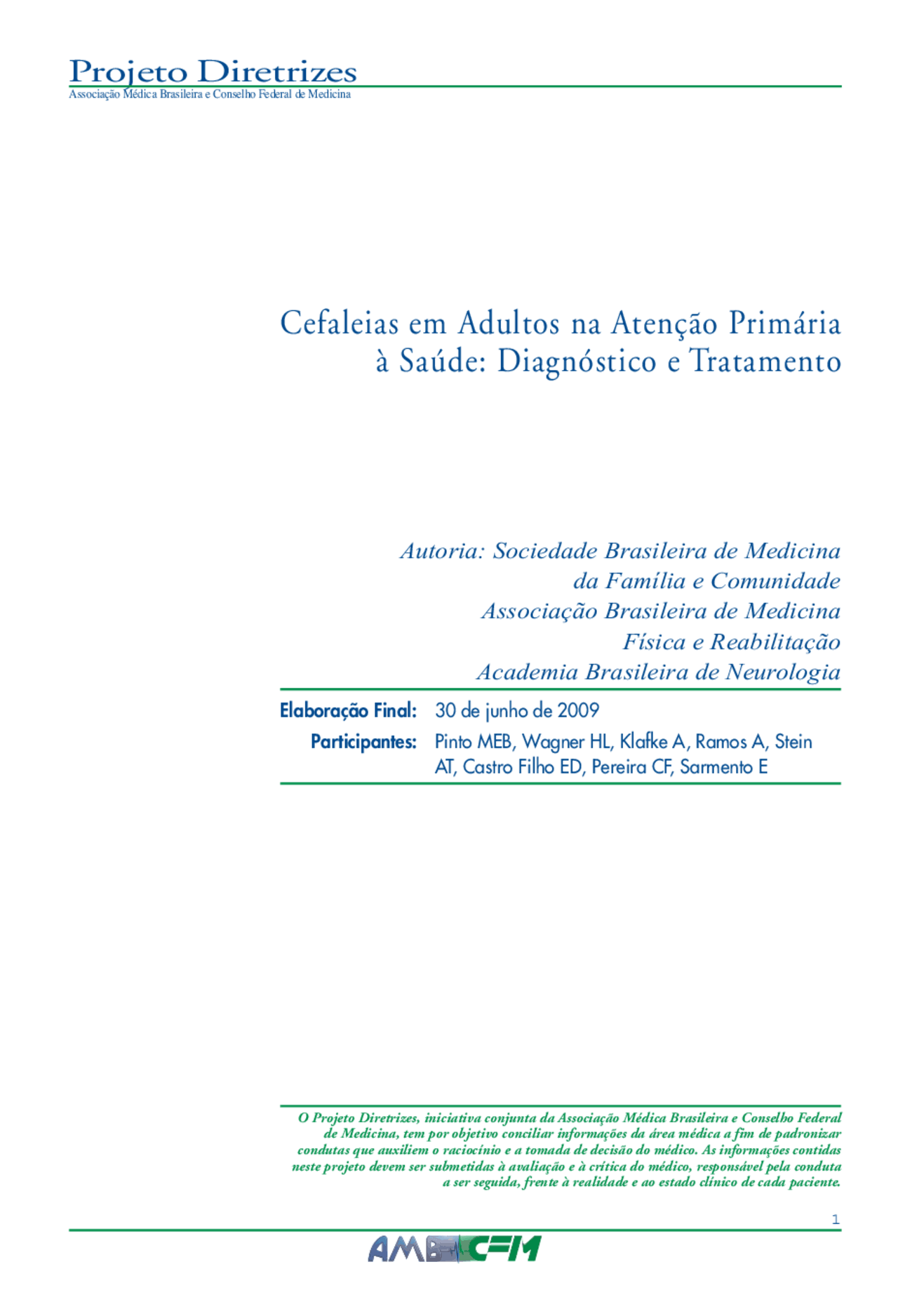 Cefaléias em adulto - diretriz médica do CFM - Docsity