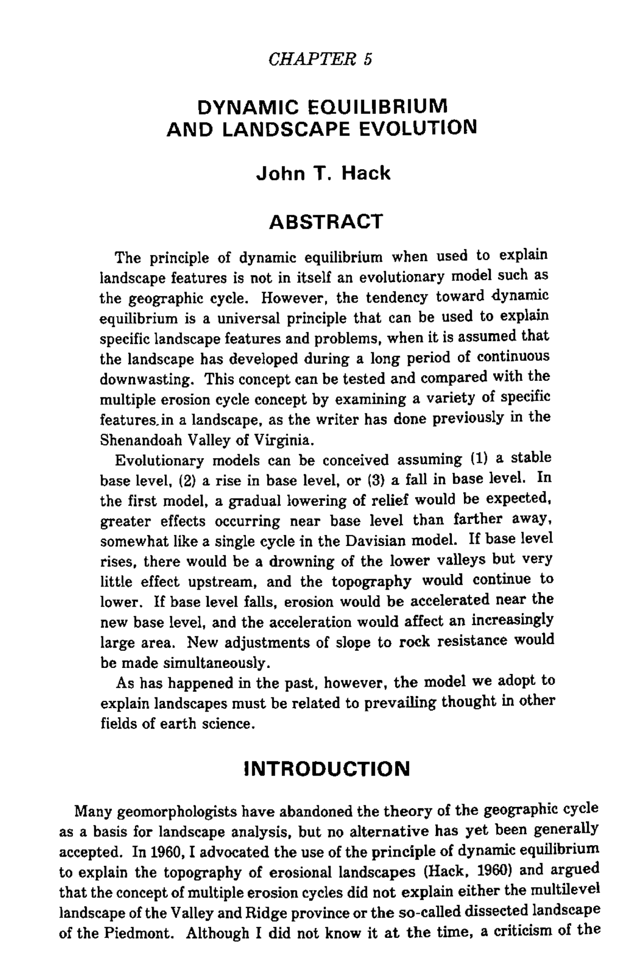 Dynamic equilibrium and landscape evolution - geomorfologia - Docsity