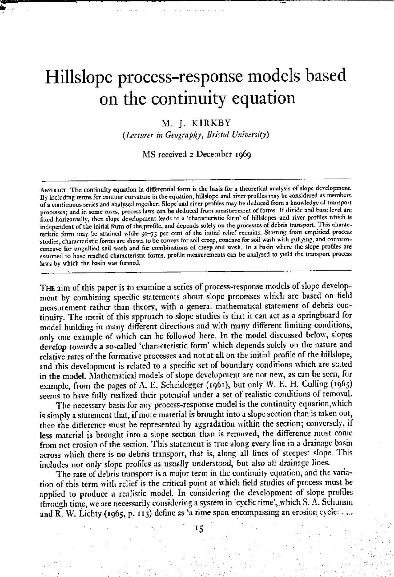 Hillslope process-response models based on the continuity equation ...