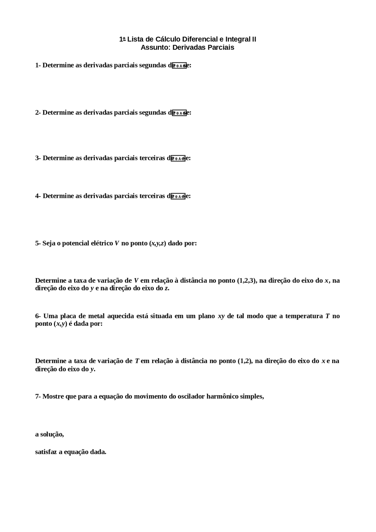 Engenhariaº Semestre 1a Lista De Clculo Diferencial E Integral Ii