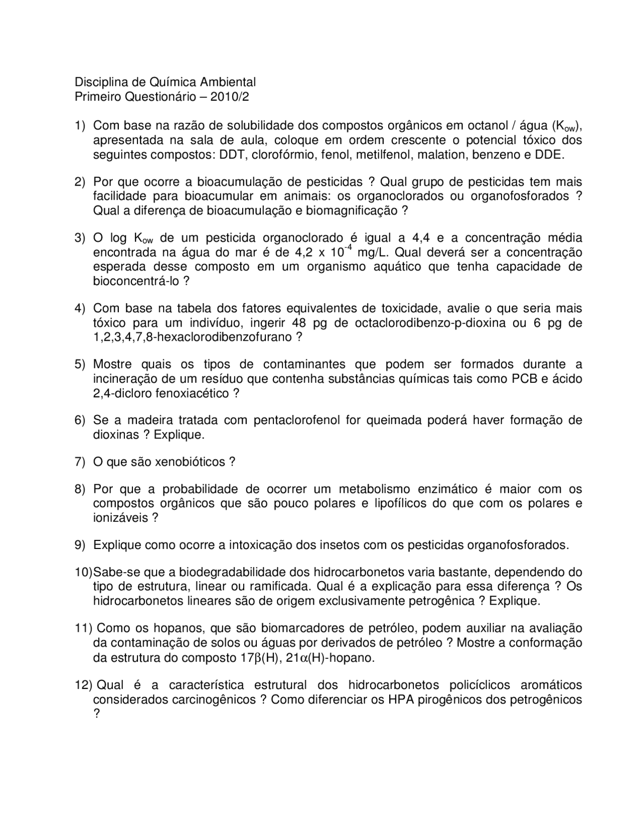 Exeercicios Ambiental Prova1 Prova1 Docsity