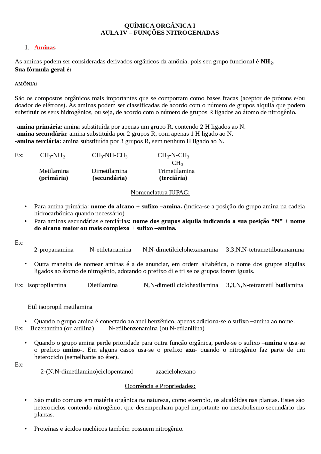 compostos nitrogenados - Quimica Organica Geral - Docsity