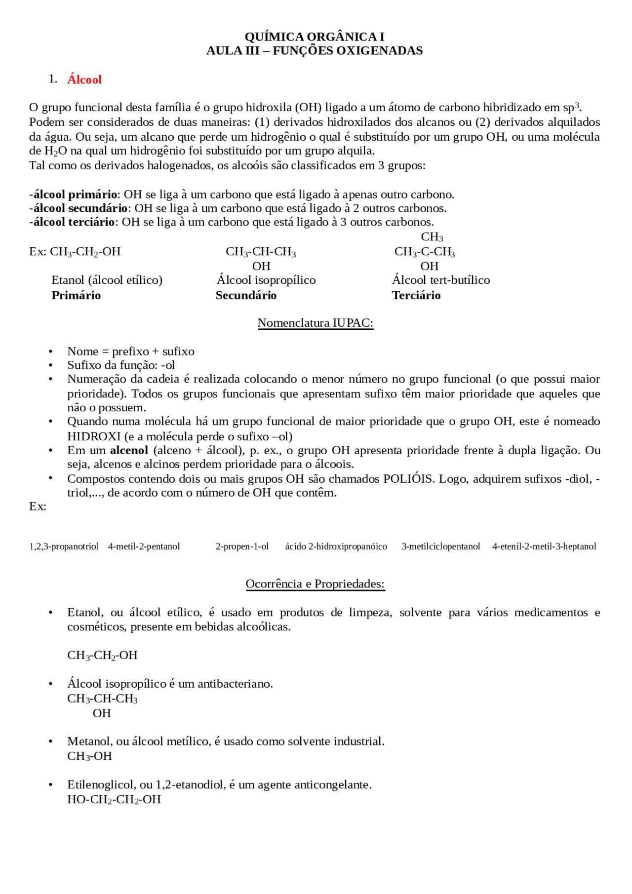 compostos oxigenados - Quimica Orgânica Geral - Docsity