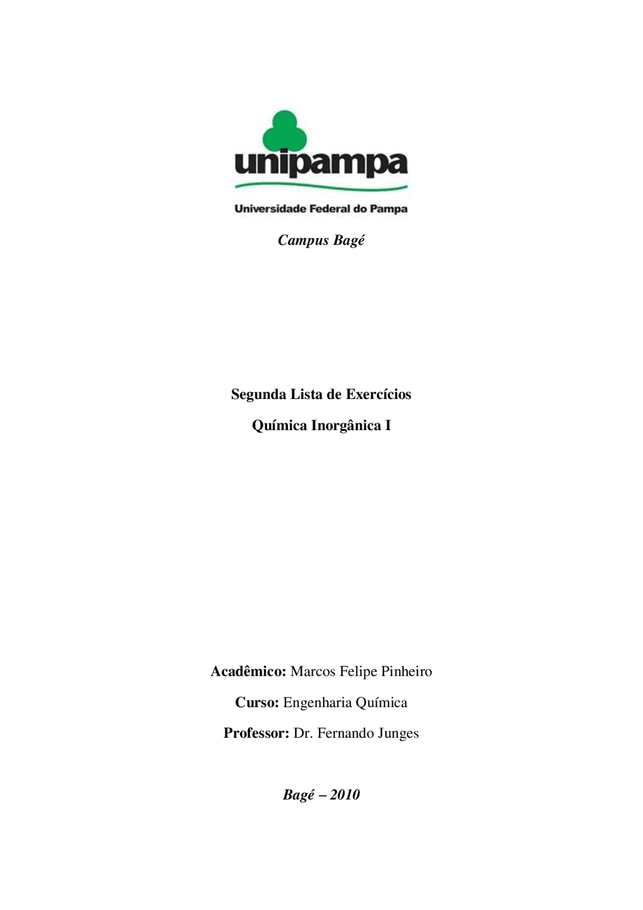 Lista 2 Exercícios De Química Inorgânica I Resolvidos Lista De