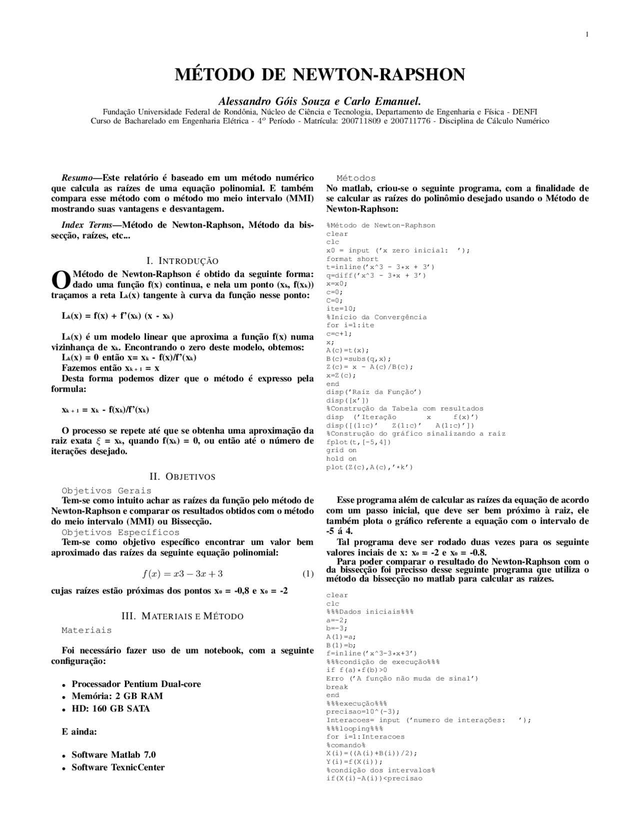 Método De Newton Rapshon Algoritmo Numerico No Matlab MÉtodo De