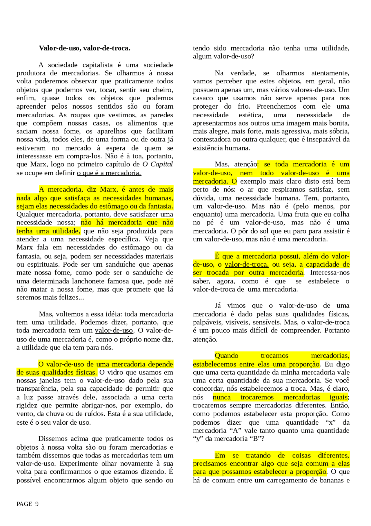 O capital - Texto de apoio - Resumo d'O Capital - Karl Marx - Docsity