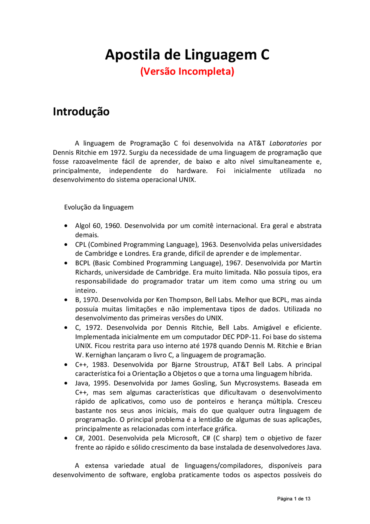Apostila C Incompleta Apostila De C Docsity
