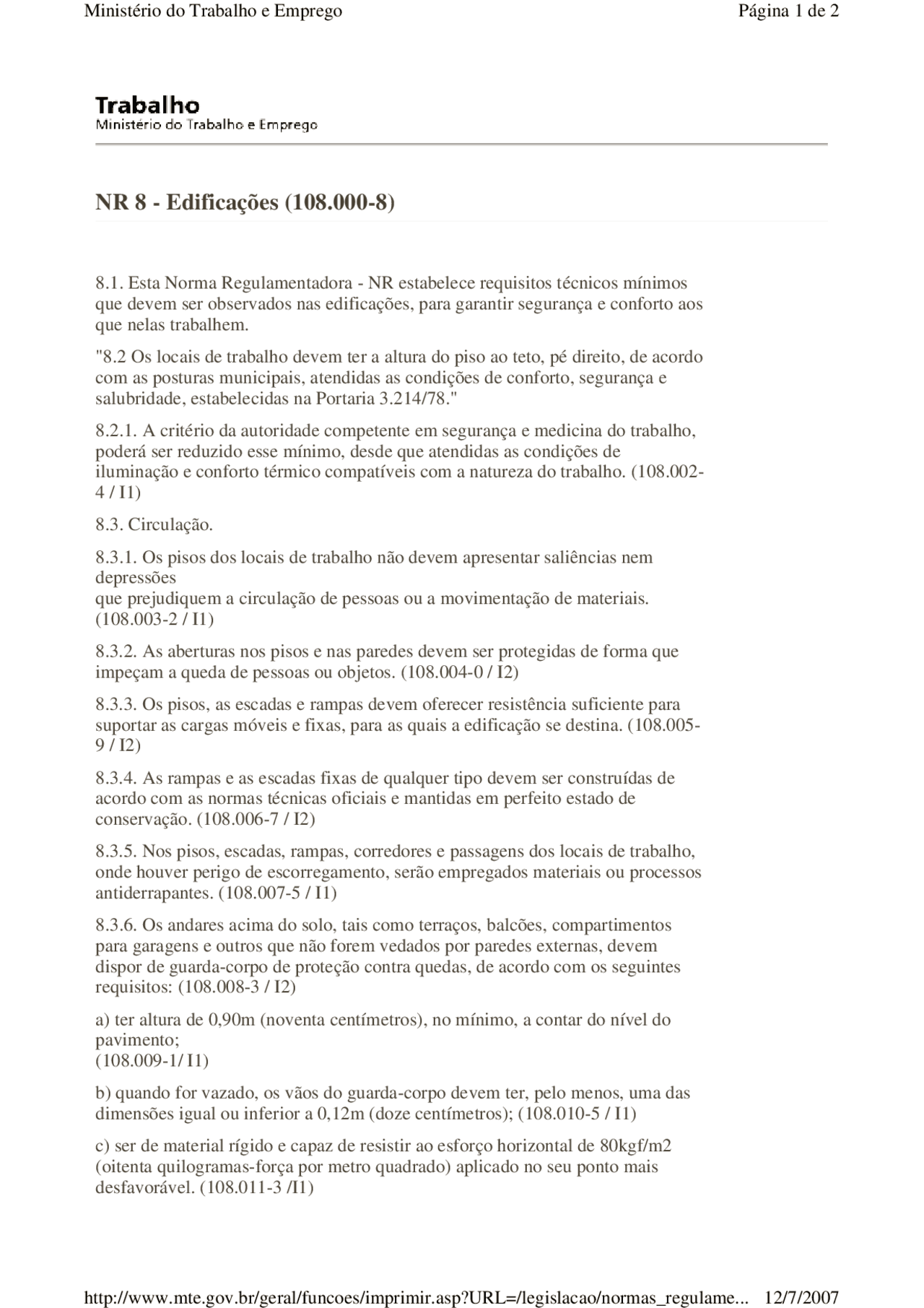 NR 08 - Edificações (108.000-8) - NR 08 - Edificações (108.000-8) - Docsity