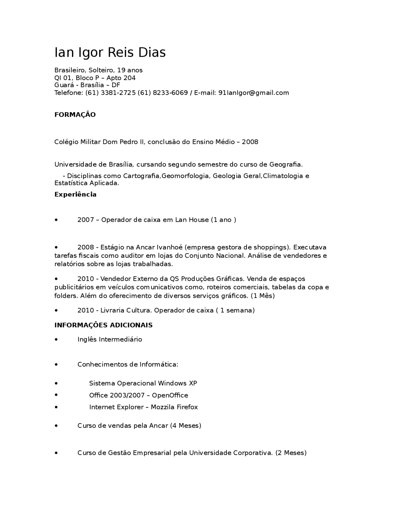 Curriculum Vitae Currículo Docsity