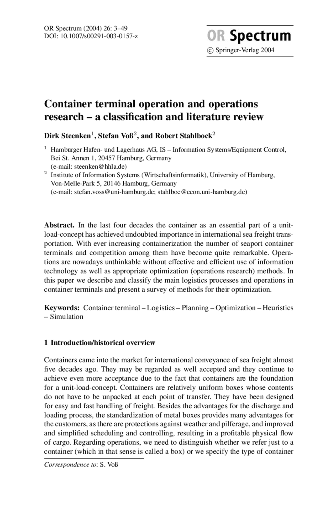 Container Terminal Operation And Operations Research A Classification And