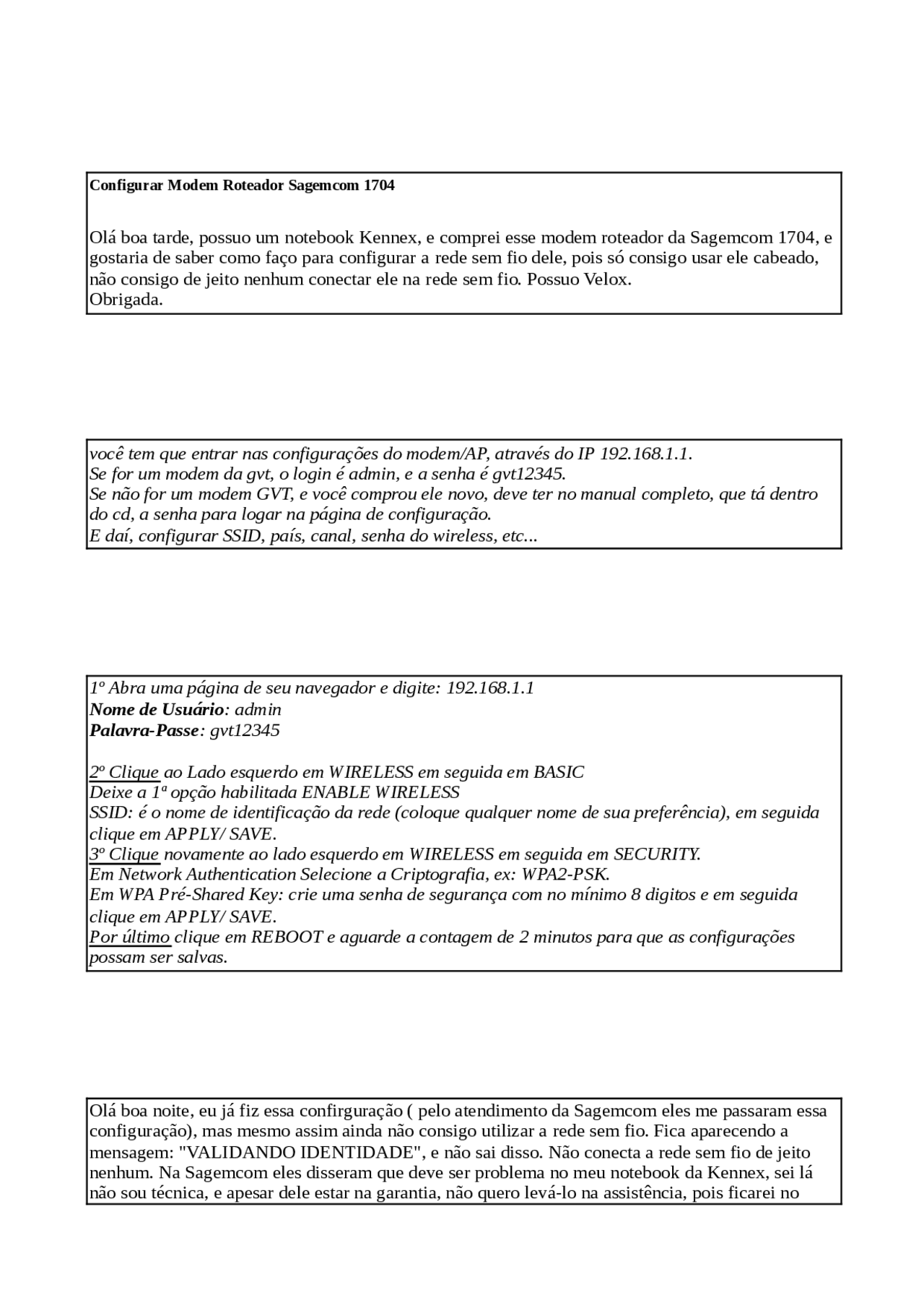 Configuração modem Sagemcom 1704 - Aprenda a configurar o modem sagecom ...