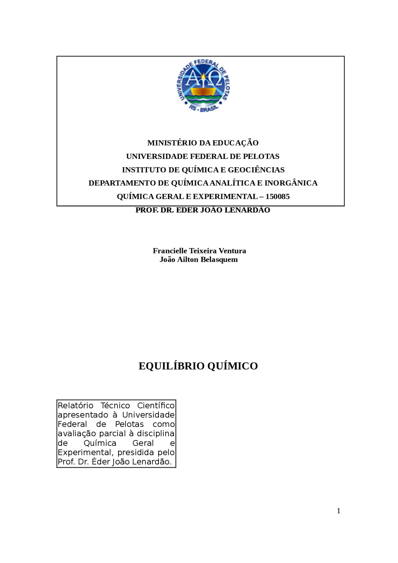 Equilibrio Químico Equilibrio Químico 1 Semestre Química Geral Docsity