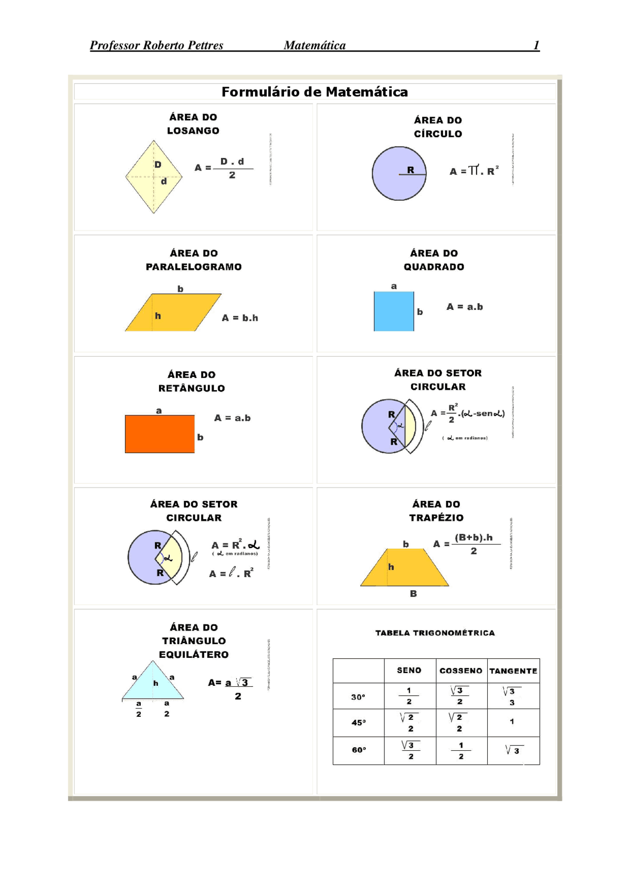Formulario - Formulário de formulas matematicas e alguns problemas para ...
