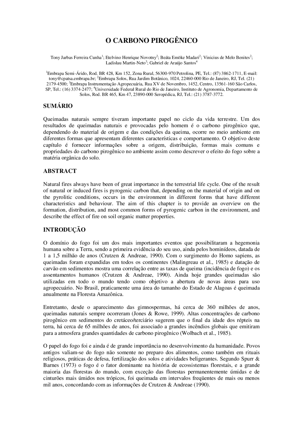 O CARBONO PIROGÊNICO-pdf - material sobre carbono pirogênico. - Docsity