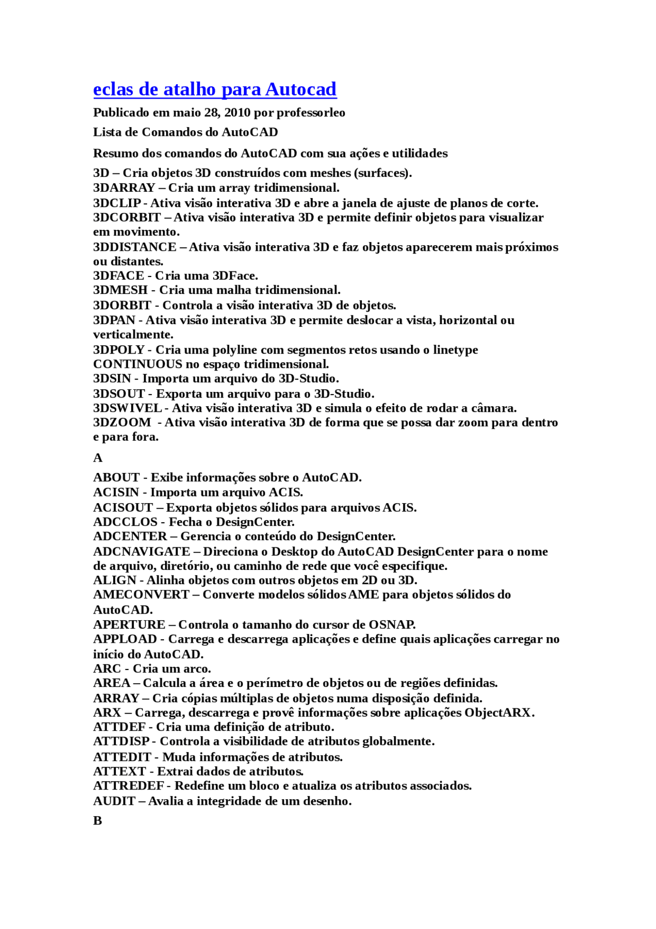 Atalhos Autocad Auto Cad Auto Cad Docsity